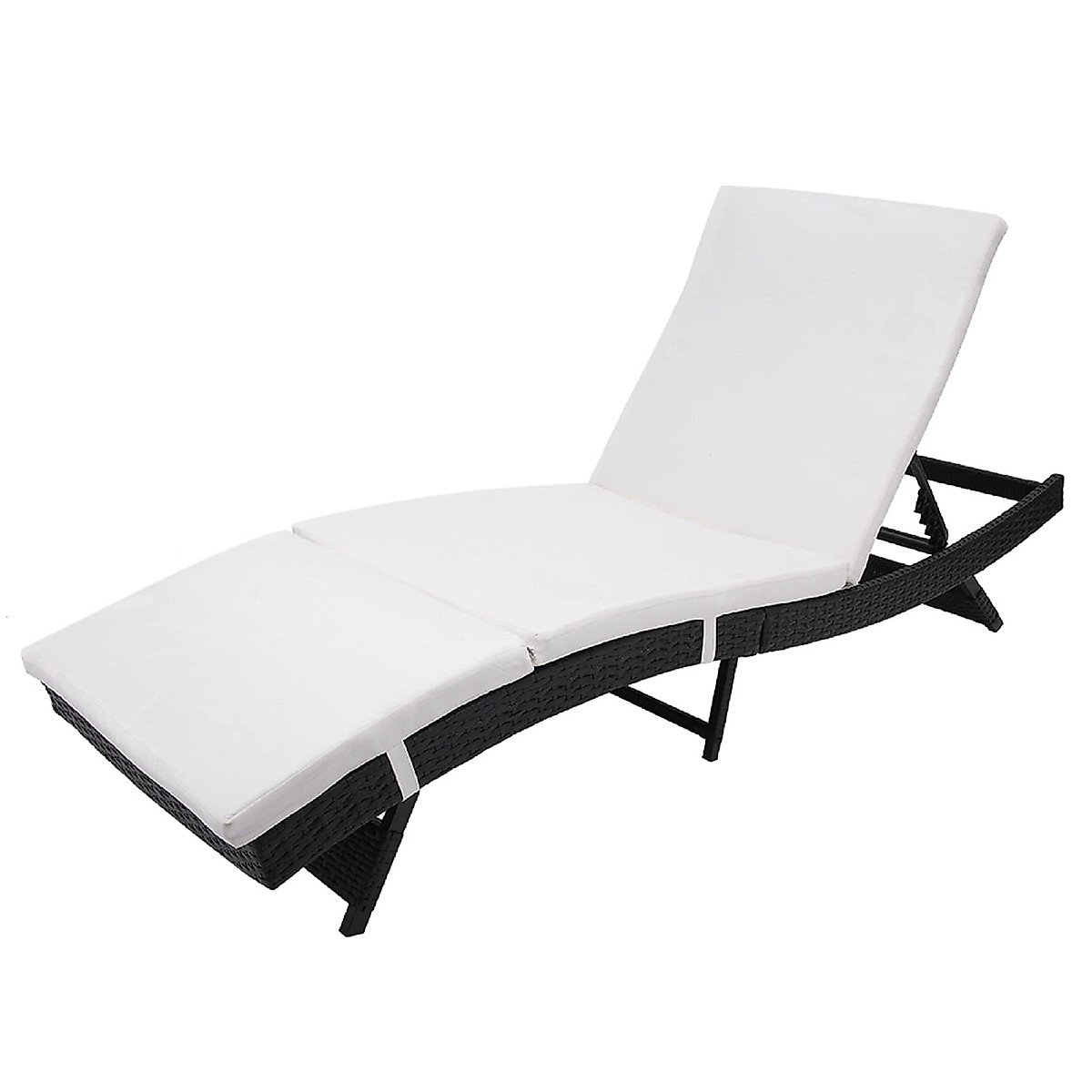 fuhan Outdoor Adjustable Pool Chaise Lounge Chair PE Rattan Wicker Patio Leisure Lounge Chair with Cushion for Beach Garden Backyard 195 * 68 * 33 cm Black Frame