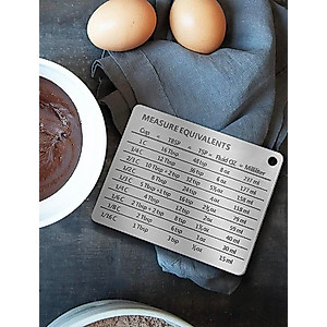 Magnetic Kitchen Conversion Chart - Professional Measurement Refrigerator Magnet, Stainless Steel, Conversions for Cups, Tablespoons, Teaspoons, Fluid Oz and Milliliters. (1 Pack)