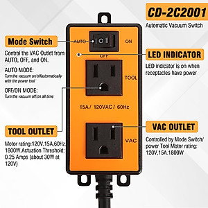 CHAOSEND Automatic Vacuum Switch Allows Power Tool/Table Saw to Turn Vacuum Cleaners/Accessories On and Off, Turn-On Delay Prevents Circuit Overloads Shop Dust Collector Off Delay