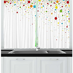 Ambesonne Colorful Kitchen Curtains, Small Dots Like Party Celebration Print on White Backdrop Retro Style Art, Window Drapes 2 Panel Set for Kitchen Cafe Decor, 55" x 30", White Red