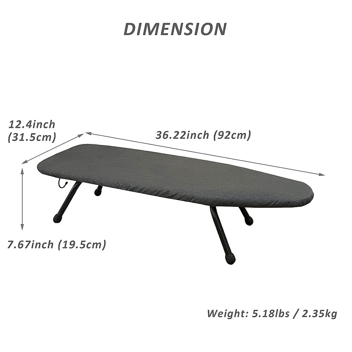 Fayaww 36x12in Table Top Ironing Board, Small Ironing Board with Removable Iron Rest, Metallic Ironing Cover and Thick Felt Pad, Black