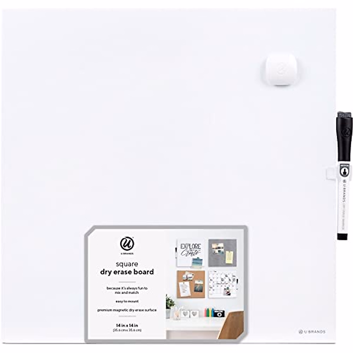 U Brands Magnetic Square Dry Erase Board, 14 x 14 Inches, Frameless (460U00-04)