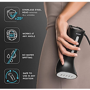 Steamer for Clothes, Hand Held Portable Travel Garment Steamer, Metal Steam Head, 25s Heat Up, Pump System, Mini Size, Handheld Steamer for Any Fabrics, No Water Spitting, 120V Black