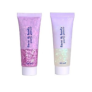 2 Colors Body Glitter Gel, Face Glitter Body Gel Sequins Shimmer Liquid Eyeshadow, Holographic Glitter Gel Festival Glitter Makeup.(03#Pink+06White)