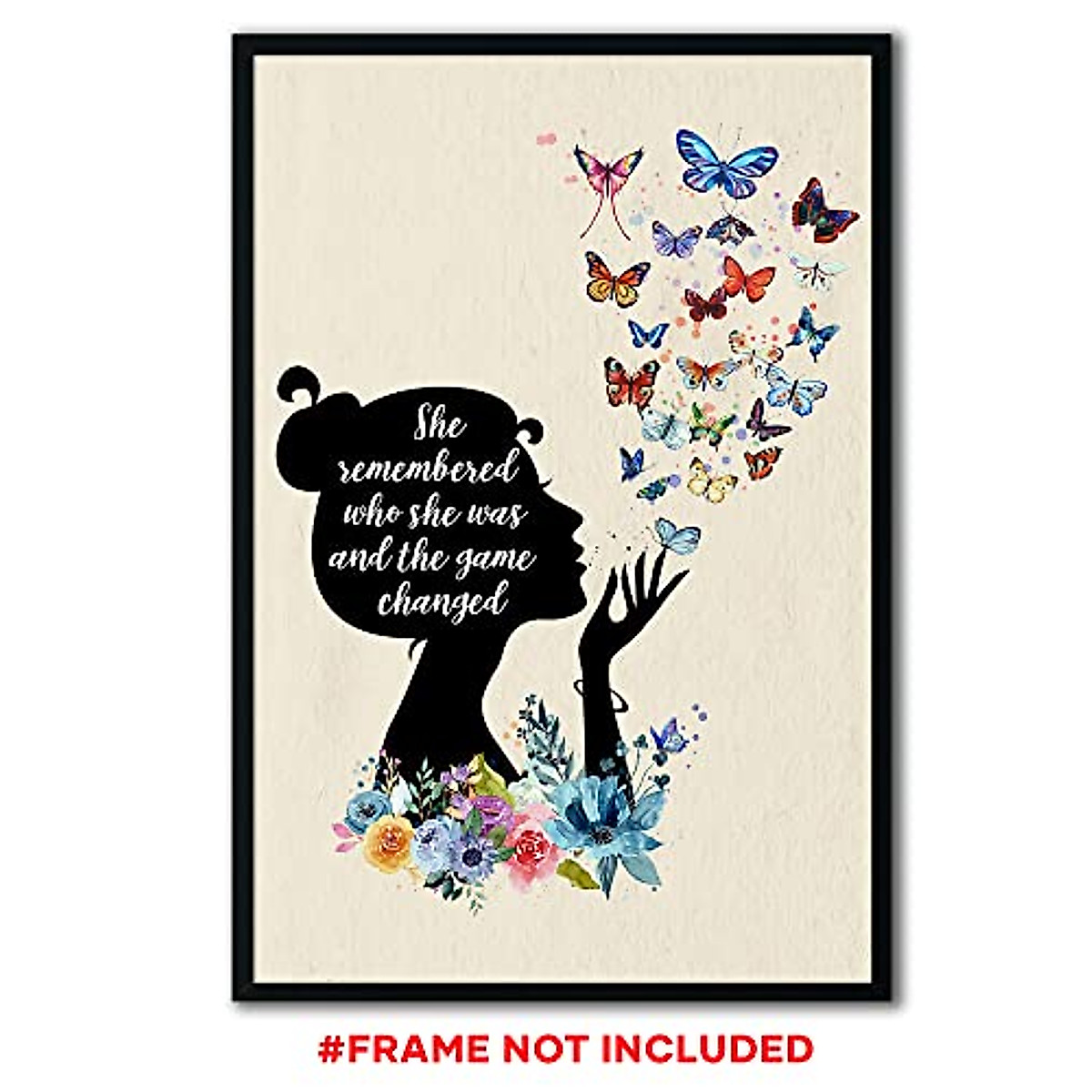 Picofyou She Remembered Who was and The Game Changed - Positive Quotes Wall Art Decor Print Inspirational, Motivational Gifts for Women, Teen Girls, Home, Office 16x24 Unframed, Brown