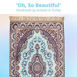 Sacred Artisans FAÍTH Turkish Prayer Mats | Ocean Blue, Soft Prayer Rug Made from Thick Cotton & Bamboo Blend & Fully Gift Ready