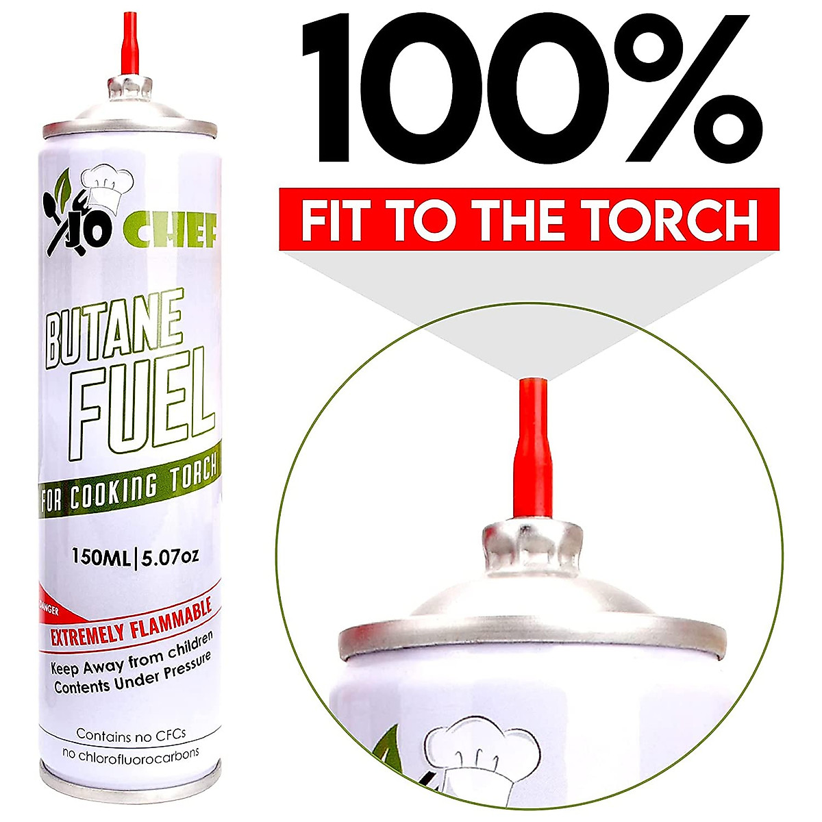 Power Camp Butane Blow Torch – Small Kitchen Food Torch – Safety Switch, Rotating Head, Ergonomic Design, Great for Camping – Culinary Crème Brûlée Torch 2,370°F, 2 Cans Included – by Jo Chef