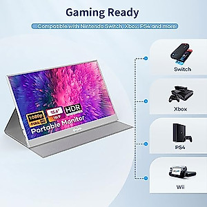 Tpsmtdis 15.6" Portable Monitor,1080P Screen Extender Plug&Play IPS FHD Laptop Second Monitors,HDR USB-C HDMI Travel Gaming Display for PC Mac Phone PS4/5 Switch Xbox,w/Smart Cover Dual Speakers