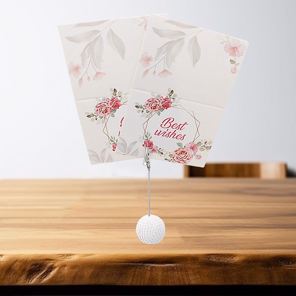 OBPSFY 5 Pack Place Card Holder - Golfball Resin Ball Base Memo Clip Holder Stand,Table Memo Number Name Card Holder with 16 Pcs Cards,Table Number Holders for Wedding Party Graduation Birthday