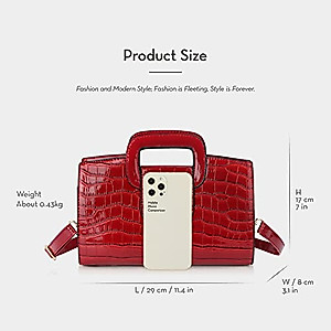LUPBOK Women Top Handle Satchel Handbags Flap Tote Clutch Purse Vintage Crocodile Pattern Shoulder Bag,Red
