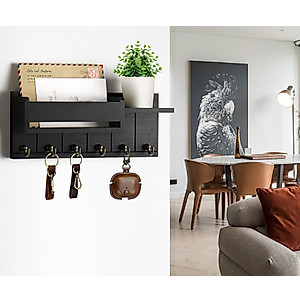 RelaxScene Key Holder Wall Mount - Decorative Key Rack and Mail Organizer with 6 Key Hooks - Wooden Key Hanger with Shelf for Living Room Decor - Rustic Farmhouse Home Entryway Aesthetic Essentials