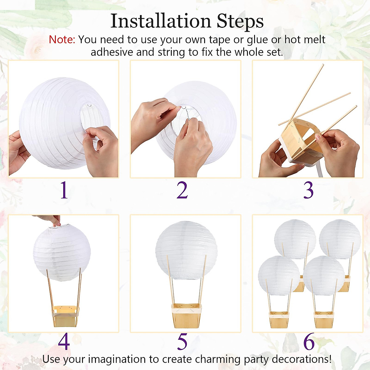 Namalu 24 Set Hot Air Balloon Baby Shower Centerpieces Paper Lanterns Wooden Candy Boxes with Sticks DIY Craft for Christmas Birthday Wedding Party Table Decoration(White)