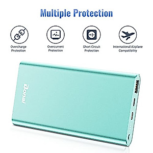 BONAI Portable iPhone Charger 12000mAh Portable Power Bank USB C High Speed 3.0A in/Out Compatible with iPhone 13/12 Samsung iPad - Mint (8-pin Charging Cable Included)