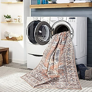 Valenrug Washable Runner Rug 2'6x8 - Ultra-Thin Antique Collection Area Rug, Stain Resistant Rugs for Living Room Bedroom, Distressed Persian Boho Rug(Peach/Yellowish, 2'6"x8')