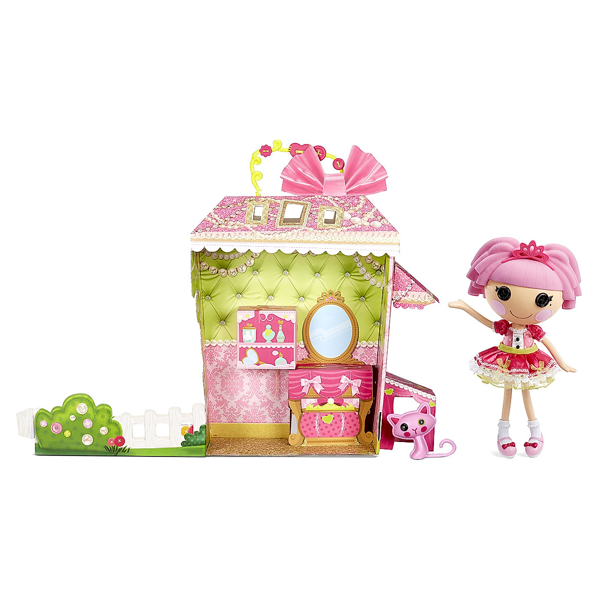 Lalaloopsy Jewel Sparkles and Pet Persian Cat, 13" Princess Doll with Pink Hair, Pink Outfit and Accessories, Reusable House Playset- Gifts for Kids, Toys for Girls Ages 3 4 5+ to 103 Years Old