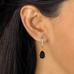 PalmBeach Yellow Gold-plated Pear Shaped Natural Black Onyx Drop Earrings (29x8.5mm)