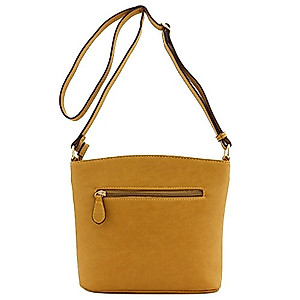 FashionPuzzle Triple Zipper Pocket Medium Crossbody Bag (Mustard)