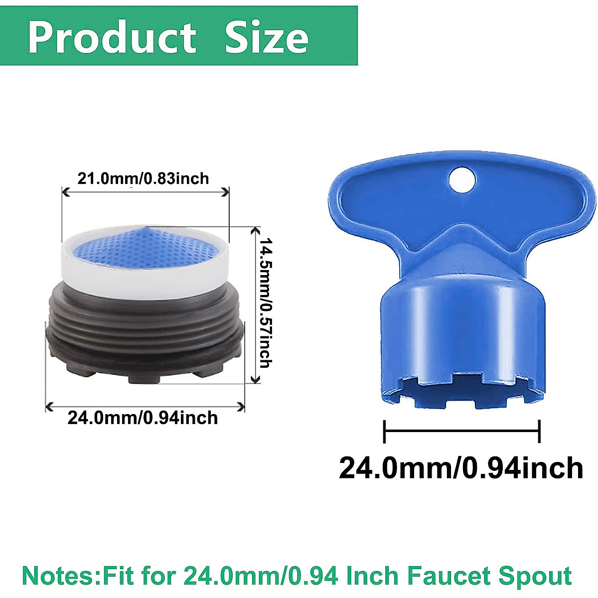 Sink aerator bathroom faucet aerator replacement Faucet Cache with Faucet Aerator Key Removal Tool 4PCS 24 mm, Water Saving Flow Restrictor Set Replacement Part for Bathroom or Kitchen,Male Threads