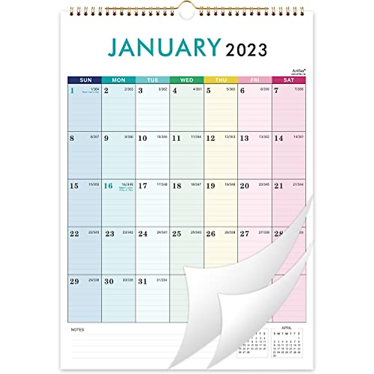 Wall Calendar 2023-2024 - Calendar 2023-2024, Jan. 2023 - Jun. 2024, 12" x 17", 2023 Wall Calendar with Thick Paper, Twin-Wire Binding + Hanging Hook + Large Blocks with Julian Dates - Colorful Lump