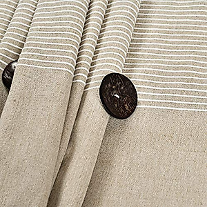 Lush Decor Beige Linen Woven Cotton Shower Curtain, Farmhouse Button Stripe, Yarn Dyed (72" x 72")