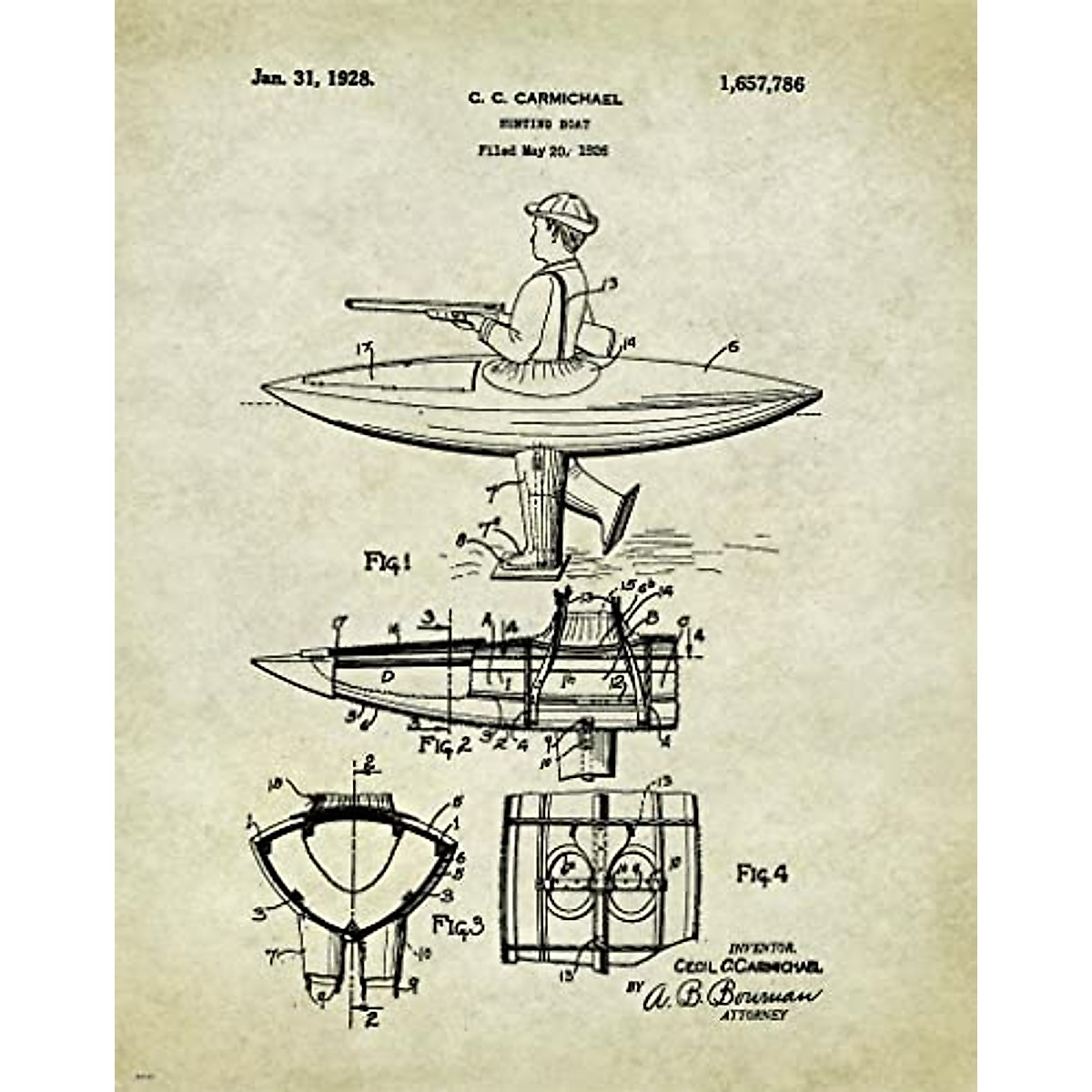 548014 Duck Hunting Boat Patent Antique Decoys Goose Calls Cabin Picture DECOR WALL 36x24 PRINT POSTER