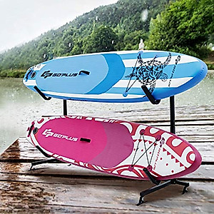 Goplus Kayak Storage Rack, Garage Kayak Hanger for 2 Kayaks, Canoe, SUP &Paddle Board, Heavy Duty Kayak Holder Strand with Height Adjustable Rack, 175 LBS MAX Load, Kayak Racks for Outdoor Storage