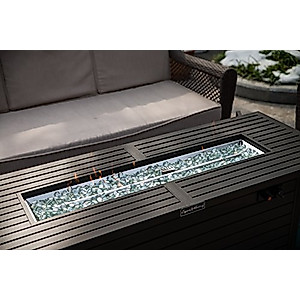 Legacy Heating 57 Inch Propane Fire Pit Table, 50000BTU Outdoor Gas Fire Pit, 2 in 1 Rectangular Firepit Extruded Aluminum w/ Lid, Glass Beads, ETL Certified for Gatherings on Garden Backyard, Mocha.