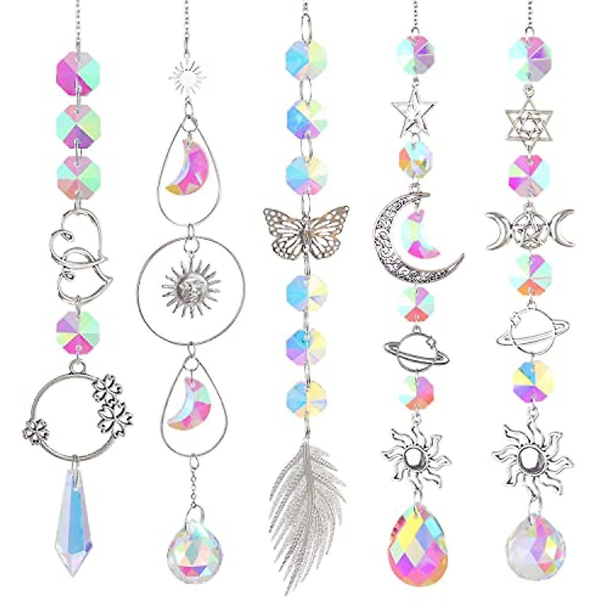 5 PCS Crystal Sun Catcher Pendant Hanging Ornament Decoration Crystal Ball Prism Rainbow Suncatchers for Windows Home Garden Decoration