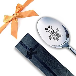 TyM I am a nightmare before coffee Engraved Stainless Steel spoon for coffee tea cereal ice cream - Engraved gift for him/her - 7 inch Sturdy handle and food safe engraving