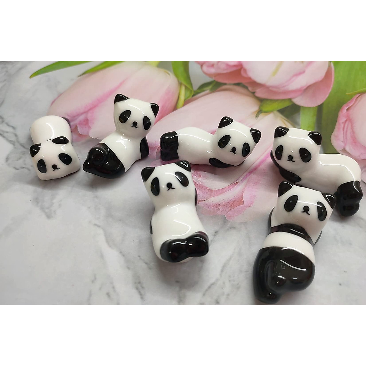 6 Pack Cute Ceramic Panda Stand Rest Rack, Mini Chopsticks Stand Holder for Forks, Spoons, Knife, Tableware, Paint Brushes Home Decoration