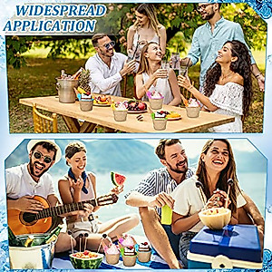 Meanplan 48 Sets Plastic Ice Cream Bowls Candy Color Ice Cream Cups with Spoon Reusable Cute Dessert Bowl for Kids Sundae Candy Yogurt Pudding Mousse DIY Baking Summer Holiday Birthday Party (Round)