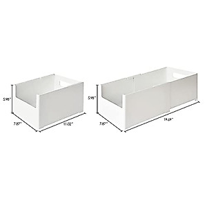 WELLHONG Long 19.69 inch Kitchen Adjustable Organizer and Storage bins, Front Dip Opening Organization with Handle for Cabinet, Shelf, Closet, Cupboard - 1Pack - Pure White