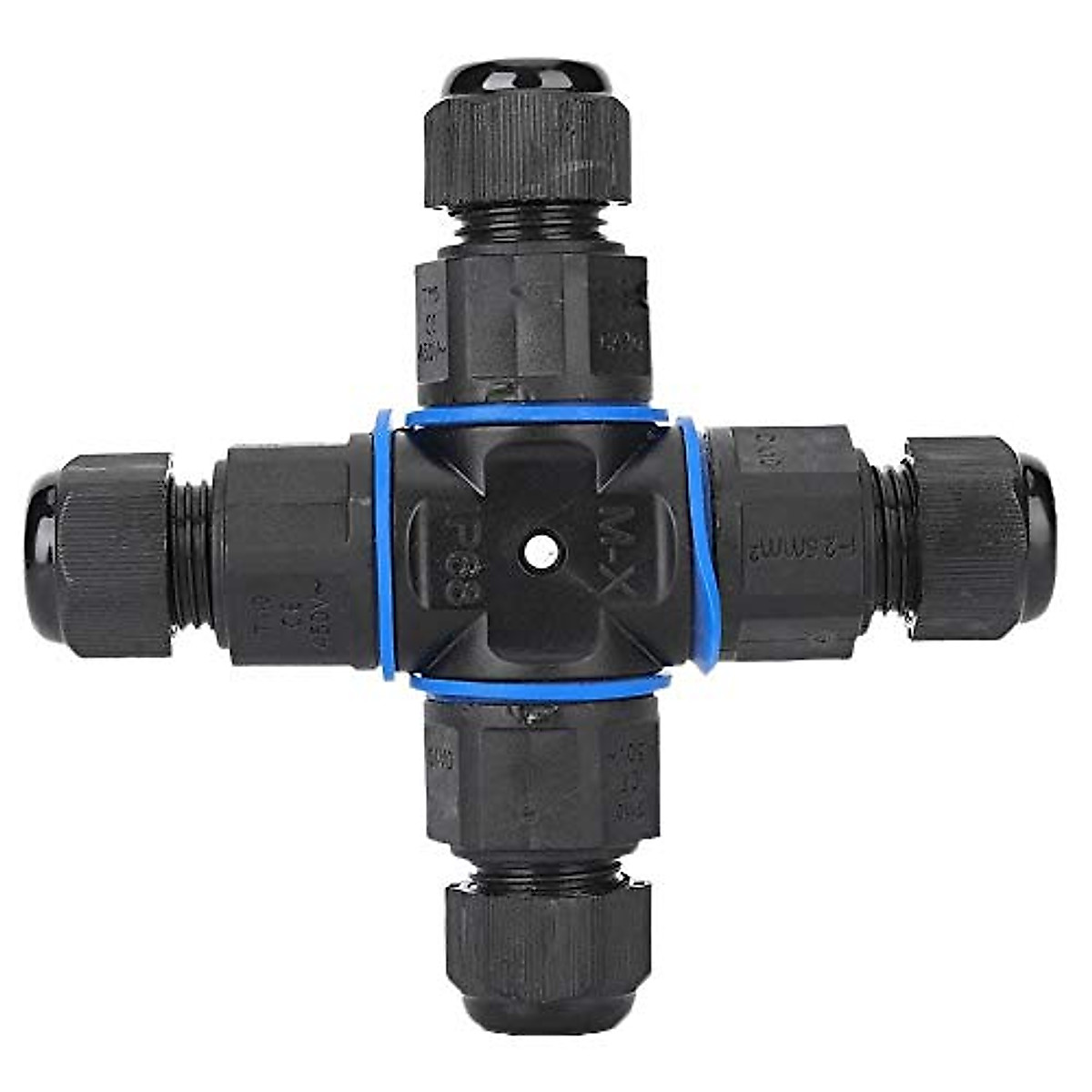 Waterproof IP68 External Junction Box, 4 Ways 4 Pin Cross Outdoor Connector, 16-20 AWG Gauge Wire/ Max 9mm Cable Distribution Terminal Box - 13A/250V