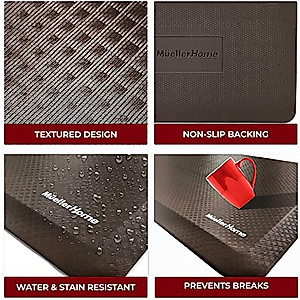 Mueller Kitchen Mats for Floor 3/4" Thick, Waterproof 20"x35" Non Slip Anti Fatigue Mats for Kitchen Floor, Heavy Duty PVC Ergonomic Foam Mat Anti Fatigue Mat Standing Desk Office, Brown