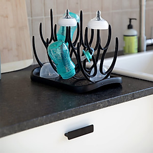 Baby Bottle Drying Rack High Capacity, Parentalz, Space Saving Countertop Baby Bottle Rack Dryer Holder for Baby Bottles, Pacifiers, Nipples, Pump Parts - Black