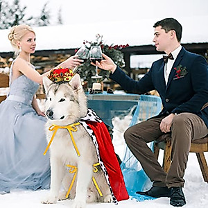 2 Pcs Large Dog Cloak Costume Pet Suit Includes Dog Crown Dog Hat Dog Cape Christmas Costumes for Dogs Prince Costume Christmas Halloween Cosplay Holiday Birthday Party Dress