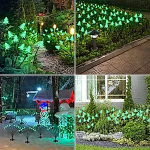 Solar Garden Tree Lights Outdoor Pathway Stake Lights, Christmas Swaying Lights Solar Tree Firefly Lights Waterproof for Yard Porch Graveyard Decor (2Pack)