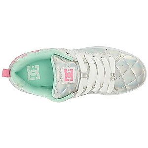 DC Women's Court Graffik SE Skate Shoe, White/Metallic Silver/Pink, 10.5