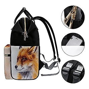Painting of Wild Fox Diaper Bag Backpack Large Capacity Mommy Bags Multifunction Nappy Bag Travel Back Pack Black-Style