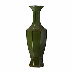 Emissary Tea Green HEX Facet VASE Tall Long Neck, 25" h