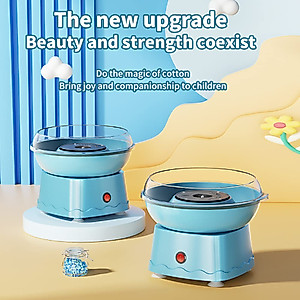Cotton Candy Machine for Kids, 500W Efficient Electric Heating, Electric Cotton Candy Maker with Large Food Grade Splash-Proof Plate for Home Kids Birthday Family Party（blue）