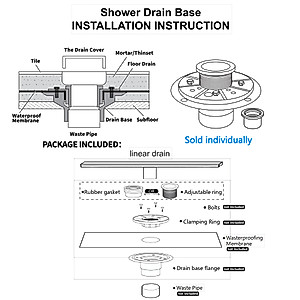 24 inch Linear Shower Drain with Removable Square Hole Panel by Using 304 Stainless Steel Process, Linear Drain Equipped with Adjustable Feet and Hair Strainer（Matte Black Color）