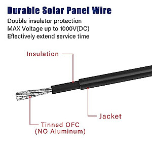 Kimbluth 10 AWG Solar Wire 30FT Red & 30FT Black Tinned Copper Wire, 10 Gauge Solar Panel Cable OFC Oxygen Free Copper Wire for Solar Panel Automotive Trailer Marine Outdoors (Red&Black)