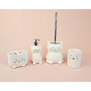 Isaac Jacobs White Ceramic Cat, Liquid Soap Pump/Lotion Dispenser with Chrome Metal Pump (Holds Up to 12 Oz) – Great for Bathroom, Kitchen Countertop, Bath Accessory (Cat)