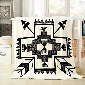 Mugod Native American Style Throw Blanket Tribal Black and White Geometric Arrow Ethnic Soft Cozy Fuzzy Warm Flannel Blankets Decorative for Baby Toddler Swaddle Dog Cat 30X40 Inch