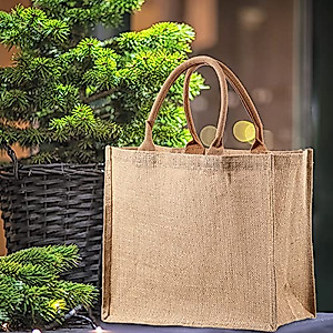 10 Pack Burlap Tote Bag Set Jute Tote Bags with Handles Blank Large Burlap Reusable Grocery Bags Water Resistant for Bridesmaid Gift Travel Shopping DIY Crafts Bags, 15.3 x 12.2 x 5.9 Inches