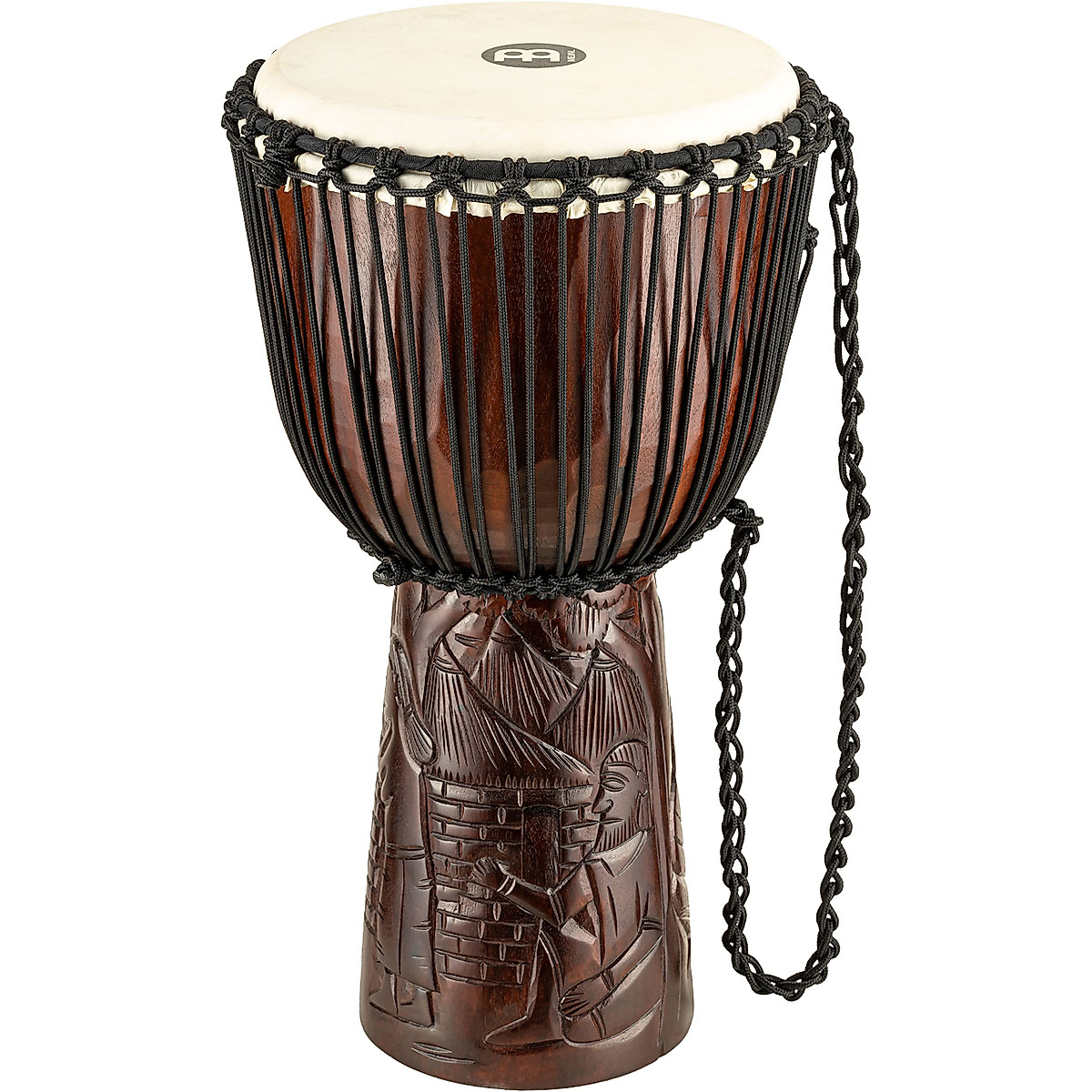 Meinl Percussion PROADJ2-L Professional 12-Inch African Style Rope Tuned Mahogany Djembe with Goat Skin Head, -InchVillage-Inch Carving