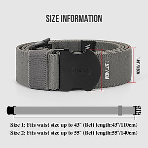 WHIPPY Mens Elastic Stretch Belt Unisex Adventure Web Belt for Women Men with Non-Metal Buckle Adjustable Belts, Gray, 43 Inches