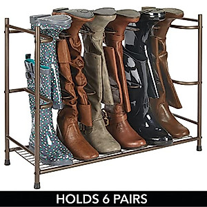 mDesign Boot Storage and Organizer Rack, Space-Saving Holder for Rain Boots, Riding Boots, Dress Boots - Holds 6 Pairs - Sleek, Modern Design, Sturdy Steel Construction - Espresso Brown