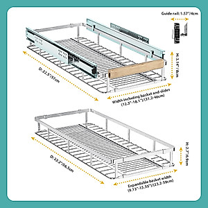 FESDOS Roll-Out Extendable Sliding Basket Pull-Out Cabinet Organizer Slide Out Pantry Shelves Cabinet Shelves for Kitchen, Under Sink, Bathroom, Wardrobe, Opening Size Required 12.3"-18.1", Set of 2